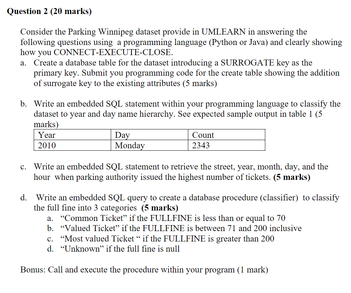 Solved Consider the Parking Winnipeg dataset provide in | Chegg.com