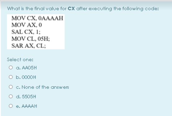 Solved What is the final value for CX after executing the | Chegg.com