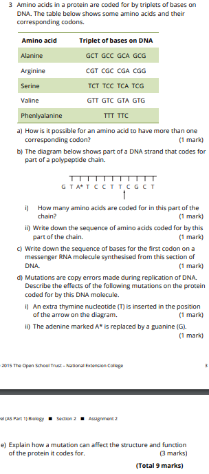 Solved 3 Amino acids in a protein are coded for by triplets | Chegg.com