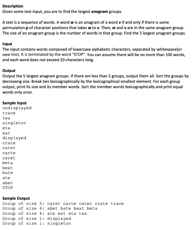 Solved Description Given some text input, you are to find | Chegg.com