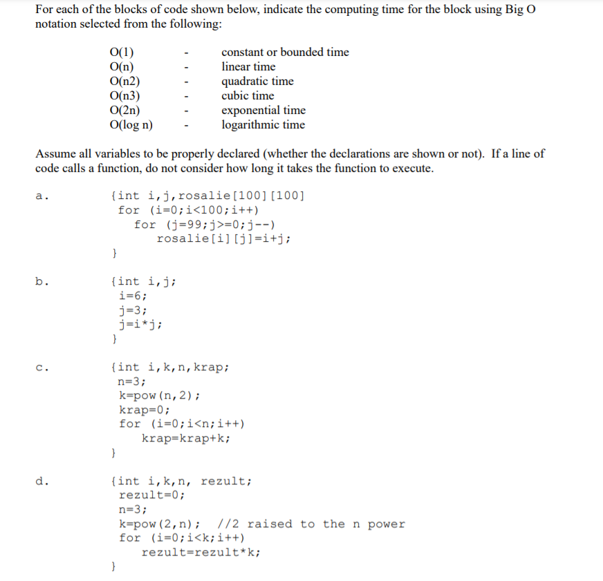 Solved For each of the blocks of code shown below, indicate | Chegg.com