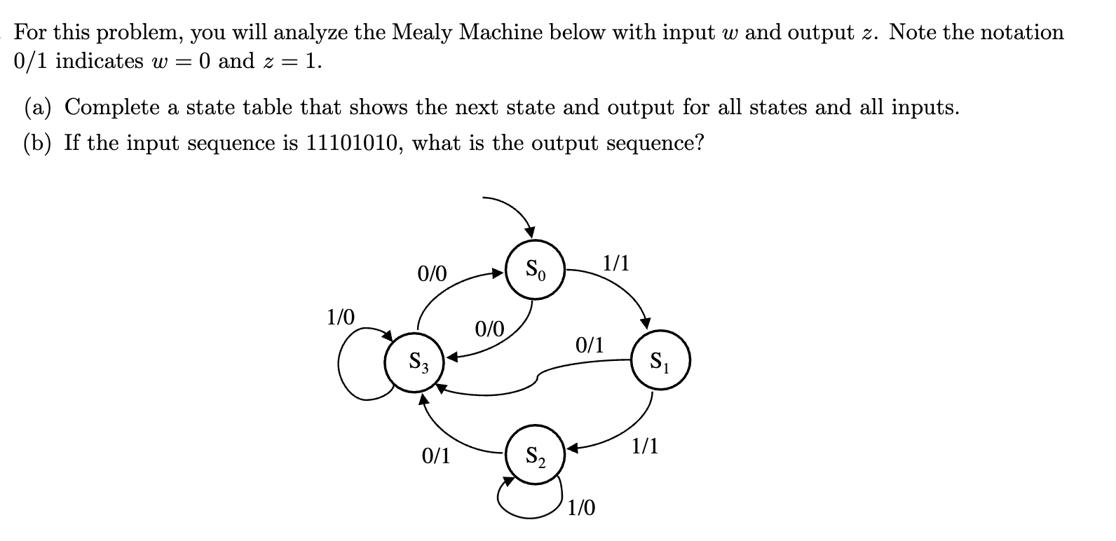Solved For this problem, you will analyze the Mealy Machine | Chegg.com