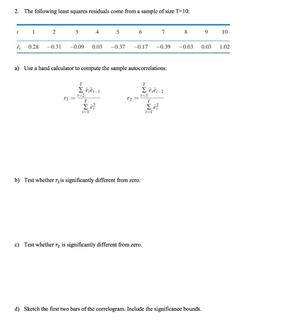 2. The following least squares residuals come from a | Chegg.com