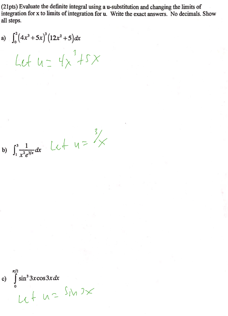 Solved Evaluate the definite integrals using u-substitution | Chegg.com