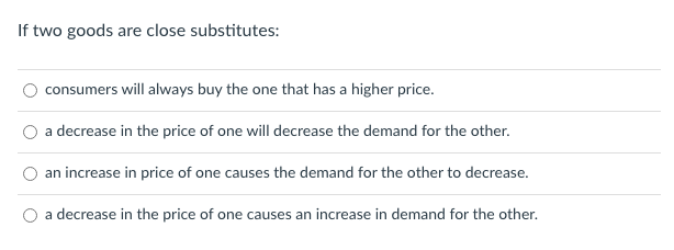 Solved If two goods are close substitutes: consumers will | Chegg.com