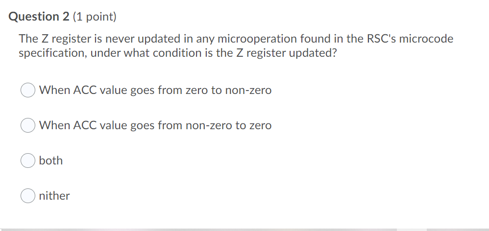 Solved Question 2 (1 point) The Z register is never updated | Chegg.com