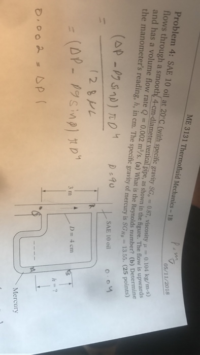 Solved ME 3131 Thermofluid Mechanics- 11B 05/11/2018 Problem | Chegg.com
