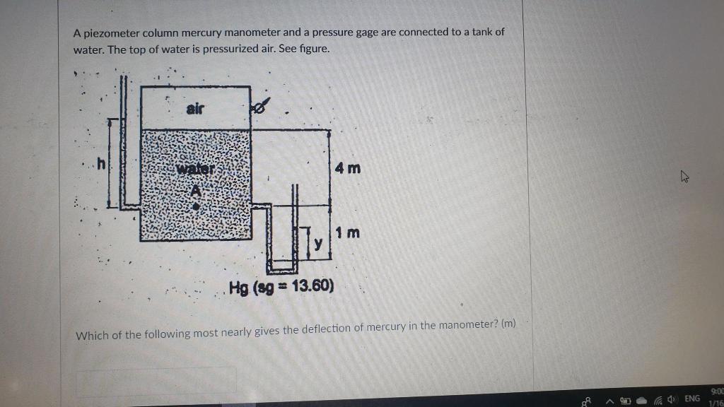 A piezometer column mercury manometer and a pressure | Chegg.com
