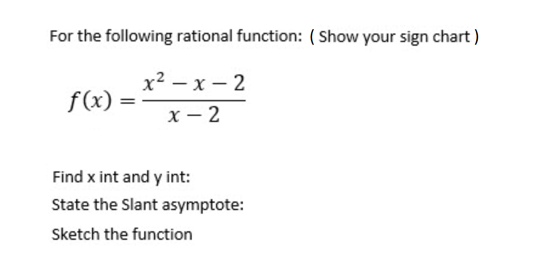 Solved For the following rational function: ( Show your sign | Chegg.com