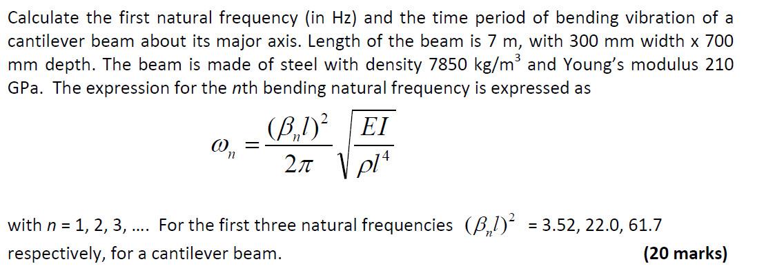 Solved Calculate the first natural frequency (in Hz) and the | Chegg.com