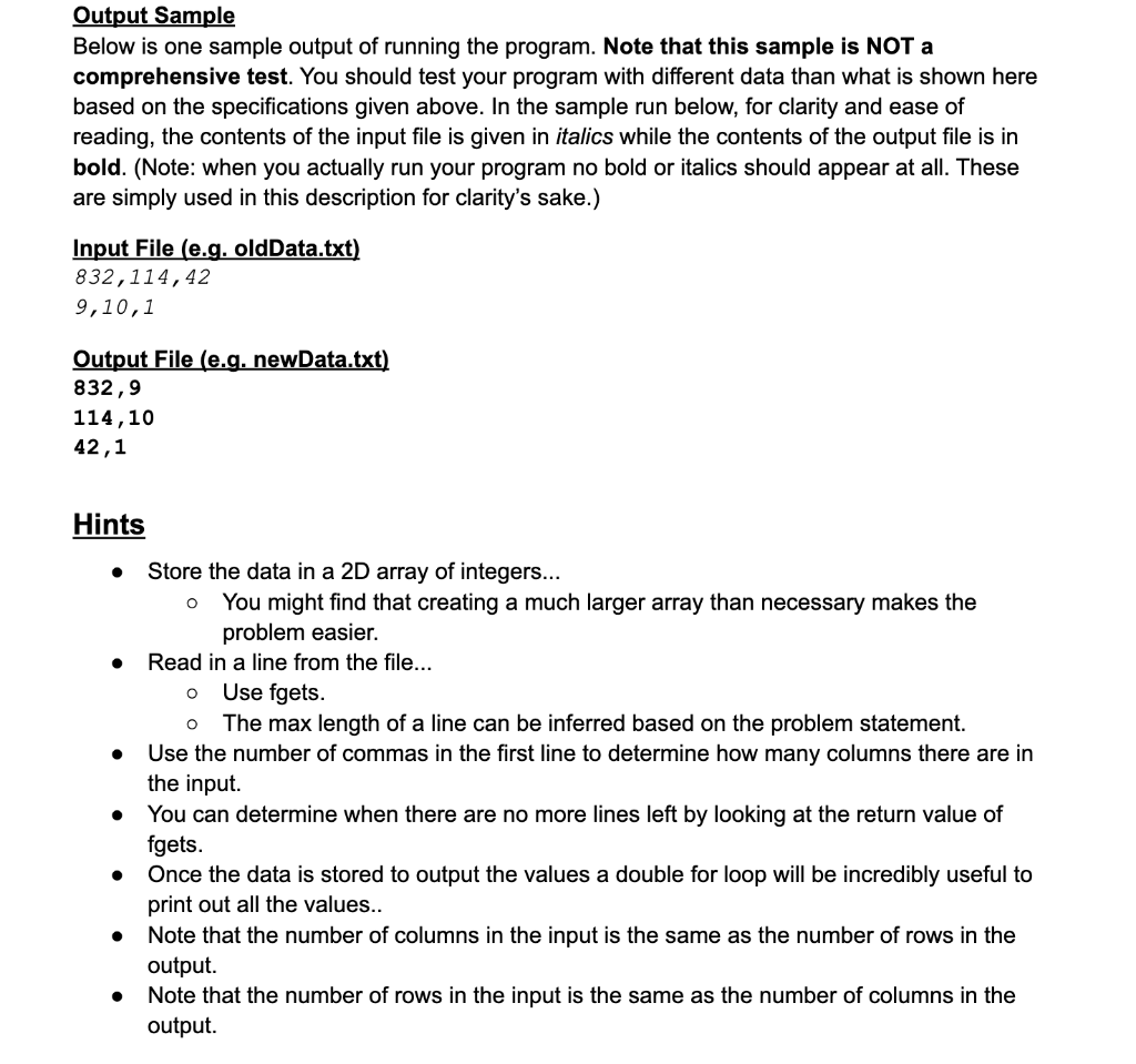 Solved Problem A: CSV Transposition (transpose.c) Your boss | Chegg.com