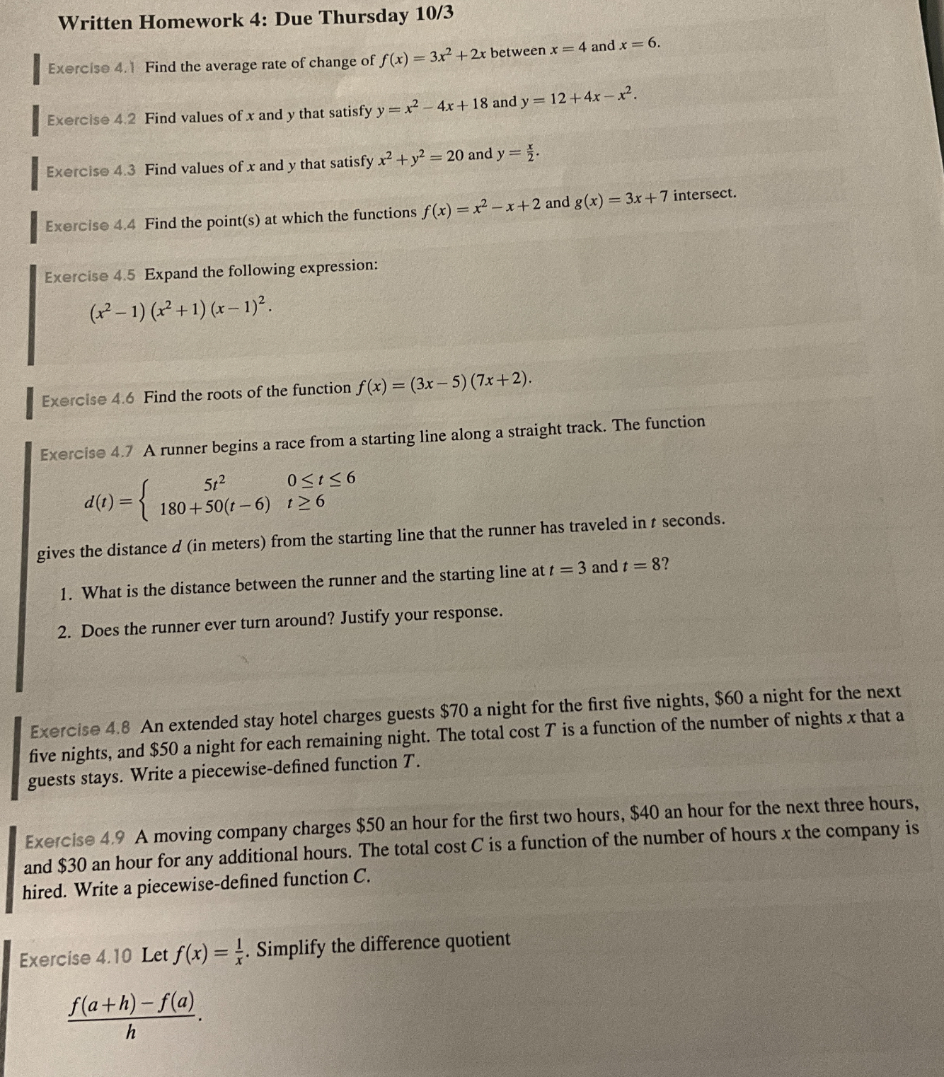 Solved Written Homework 4: Due Thursday 10/3Exercise 4.1 | Chegg.com