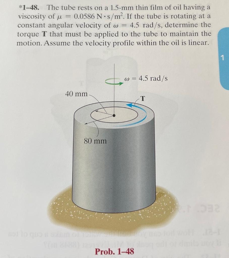 Solved *1-48. The tube rests on a 1.5−mm thin film of oil | Chegg.com