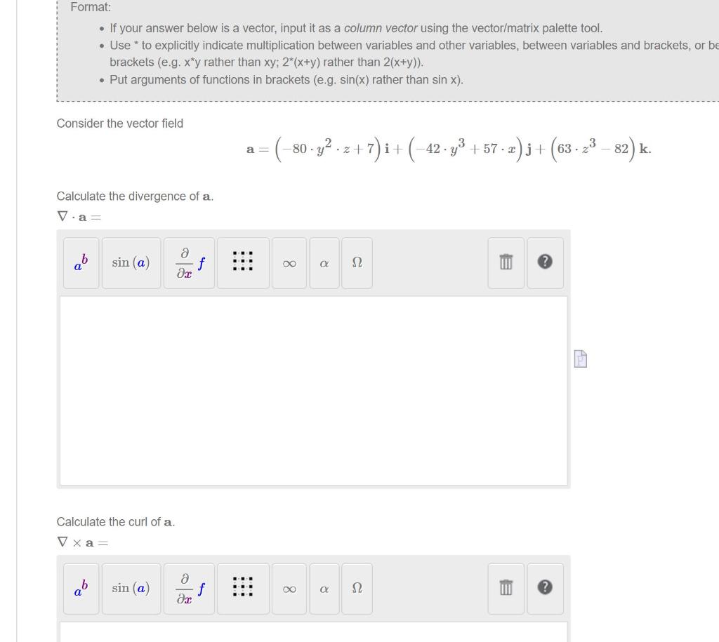 Solved Format: • If your answer below is a vector, input it | Chegg.com
