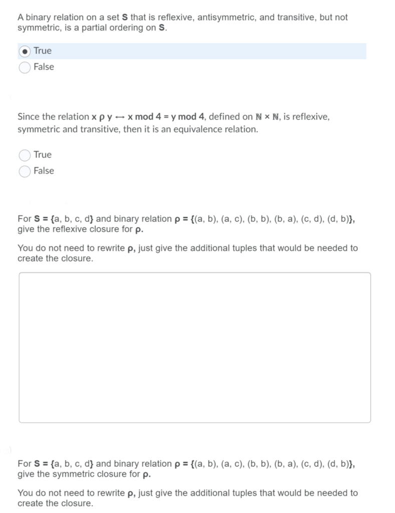 Solved A Binary Relation On A Set S That Is Reflexive 