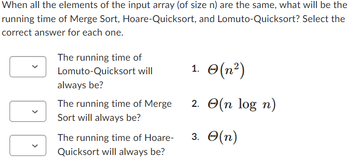 Solved When all the elements of the input array (of size n ) | Chegg.com