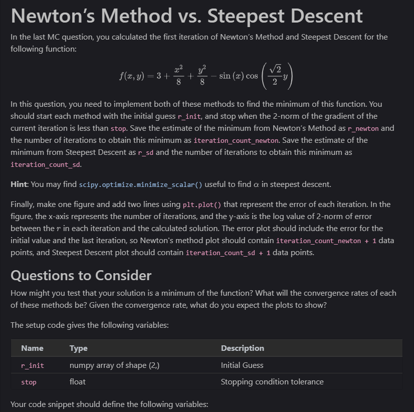 Newton's Method vs. Steepest Descent In the last MC | Chegg.com