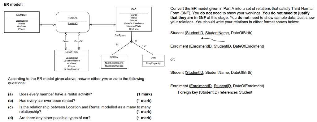 Solved ER model Convert the ER model given in Part A into a | Chegg.com