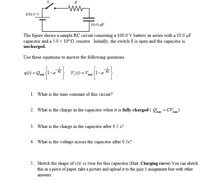 Solved 100.0 V 10.0F The figure shows a simple RC circuit | Chegg.com