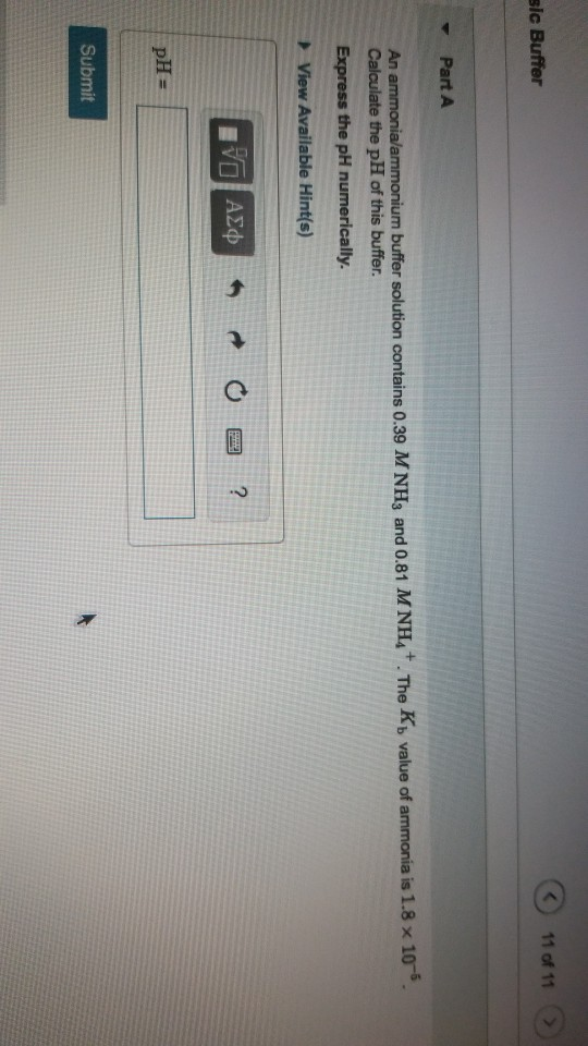 Solved sic Buffer 11 of 11> Part A ammonium buffer solution | Chegg.com