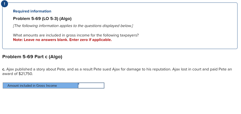 Solved Required information Problem 5-69 (LO 5-3) (Algo) | Chegg.com