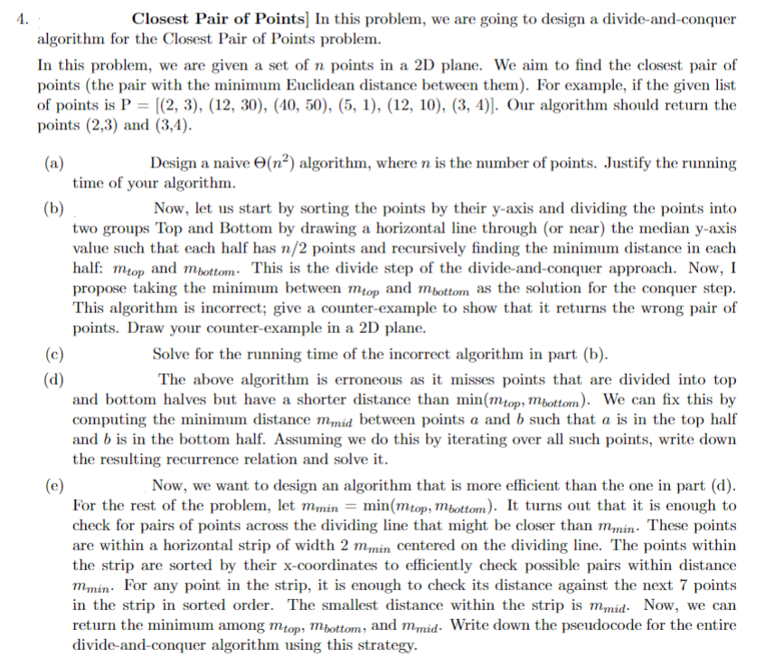 Solved Closest Pair of ﻿Pointsn points in a 2D ﻿plane. We | Chegg.com