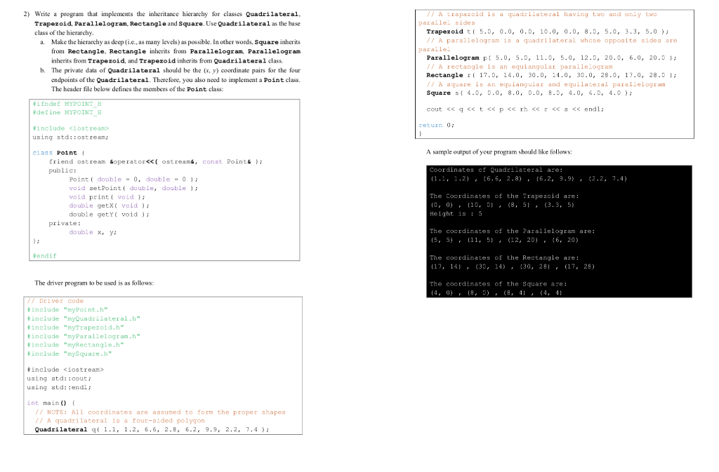 2) Write a program that implements the inheritance | Chegg.com