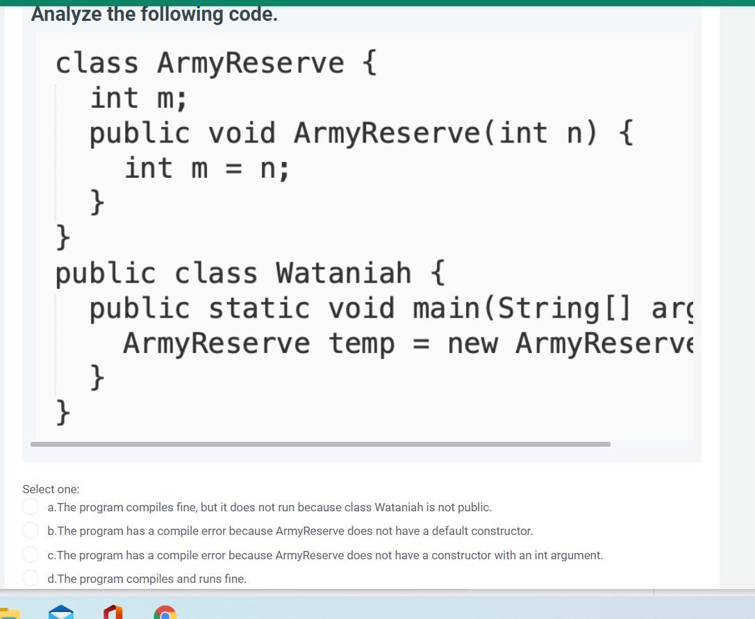 Solved Analyze the following code. = class Army Reserve { | Chegg.com