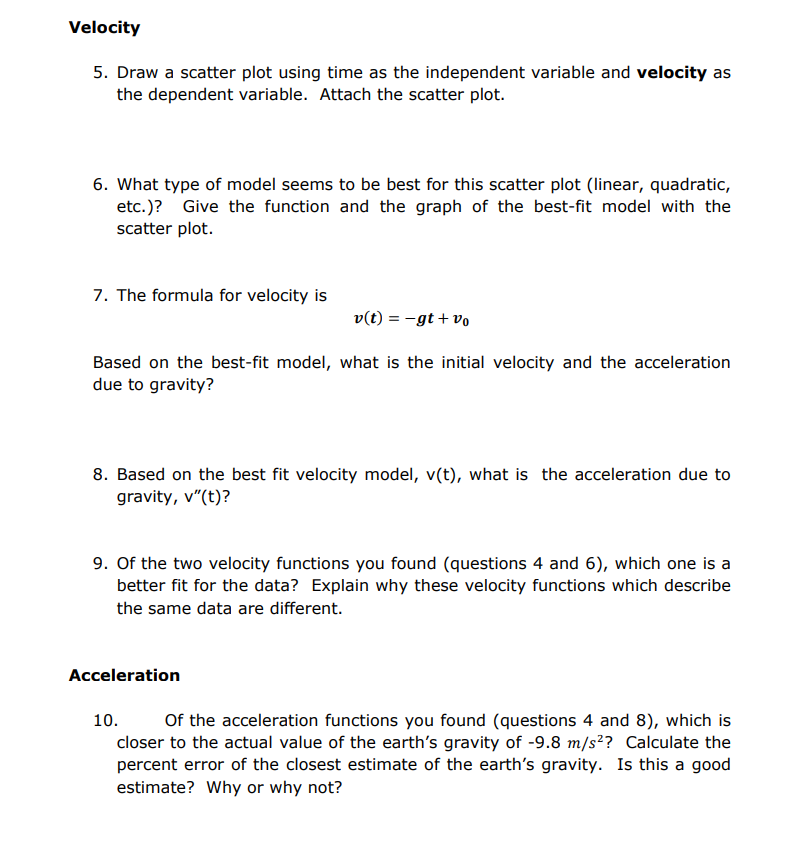 Solved First and Second Derivatives and Falling Objects In | Chegg.com