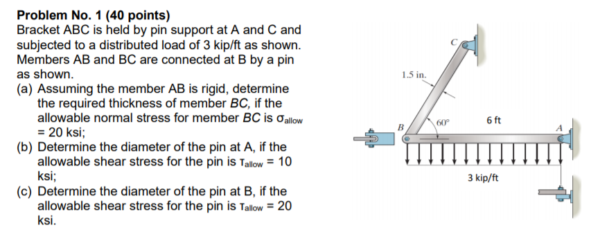 Solved 1.5 in. Problem No. 1 (40 points) Bracket ABC is held | Chegg.com