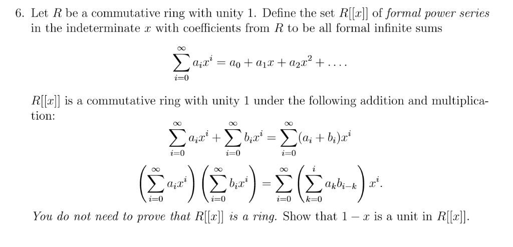 Solved 6 Let R Be A Commutative Ring With Unity 1 Define