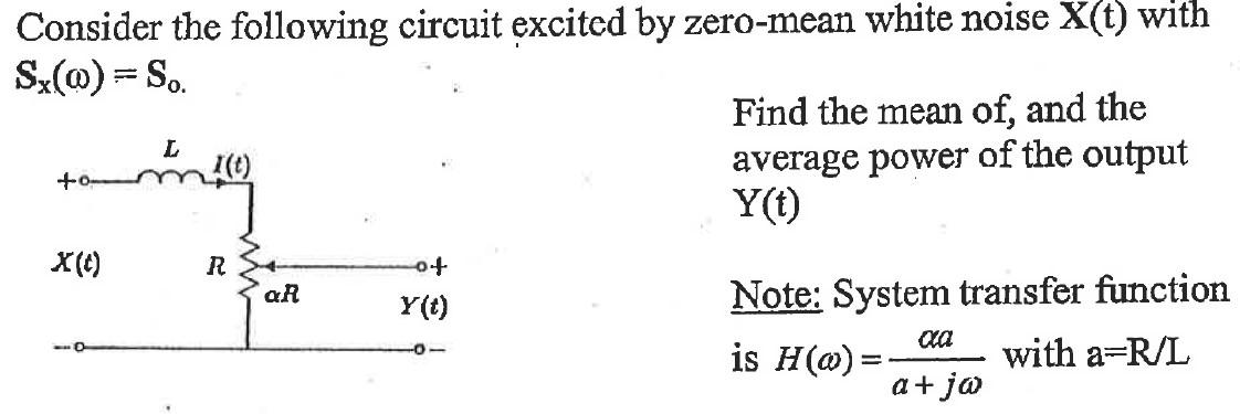 Solved Consider the following circuit excited by zero-mean | Chegg.com