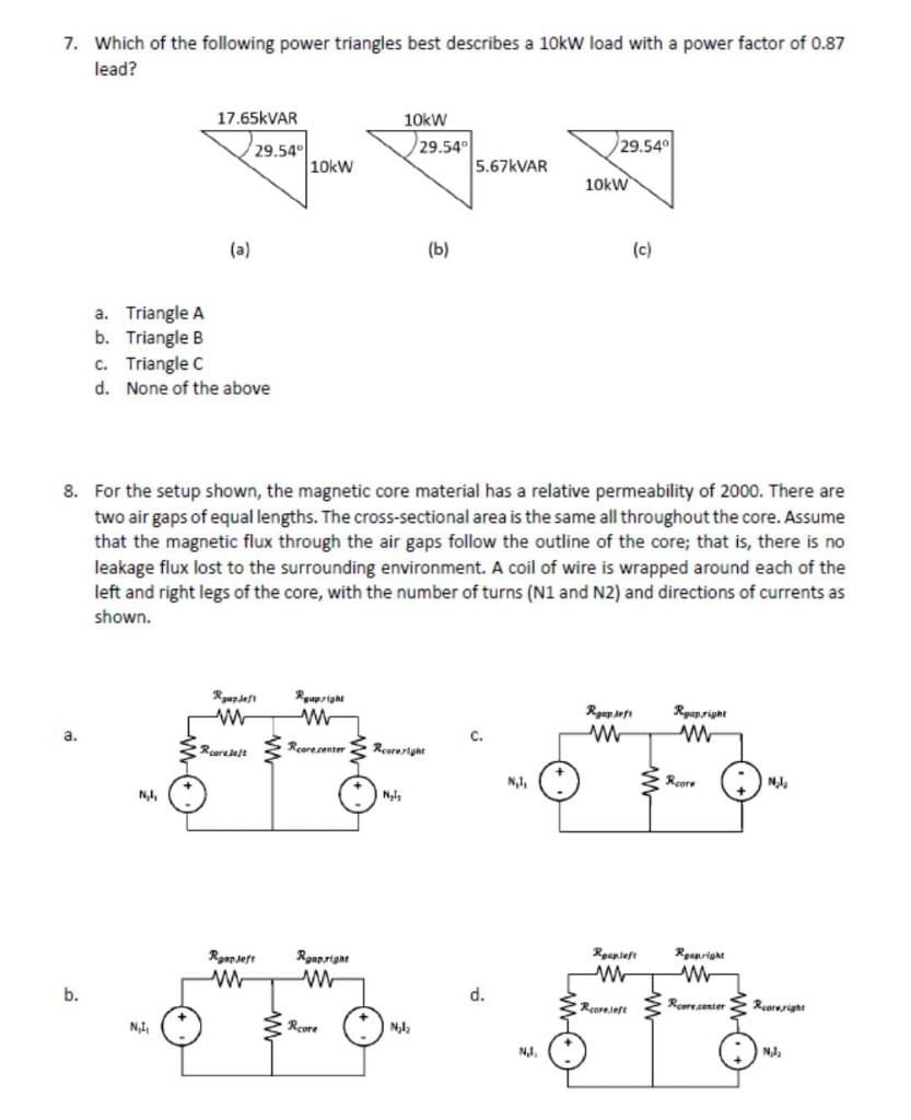 Solved 7. Which of the following power triangles best | Chegg.com