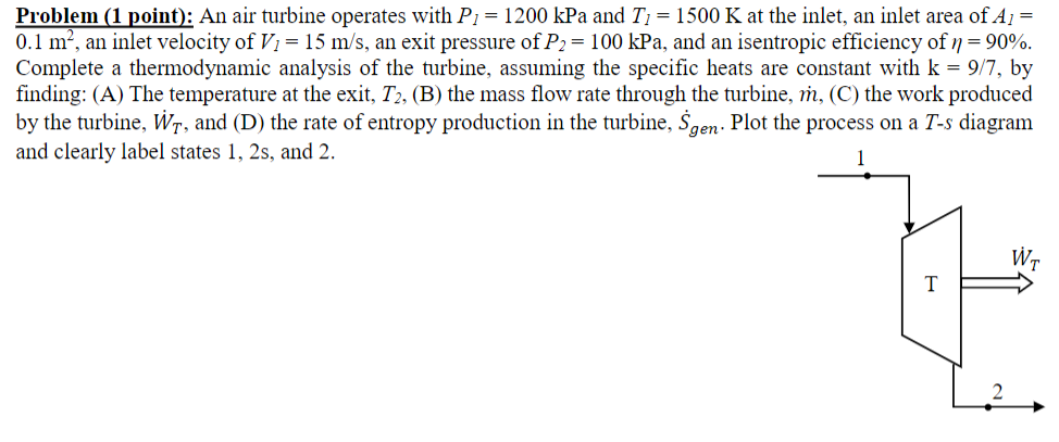 Solved Problem (1 point): An air turbine operates with P1 = | Chegg.com