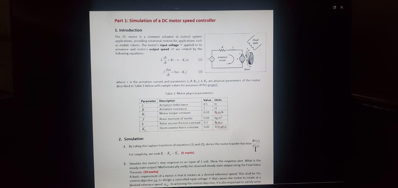 Solved Part 1: Simulation of a DC motor speed controller | Chegg.com