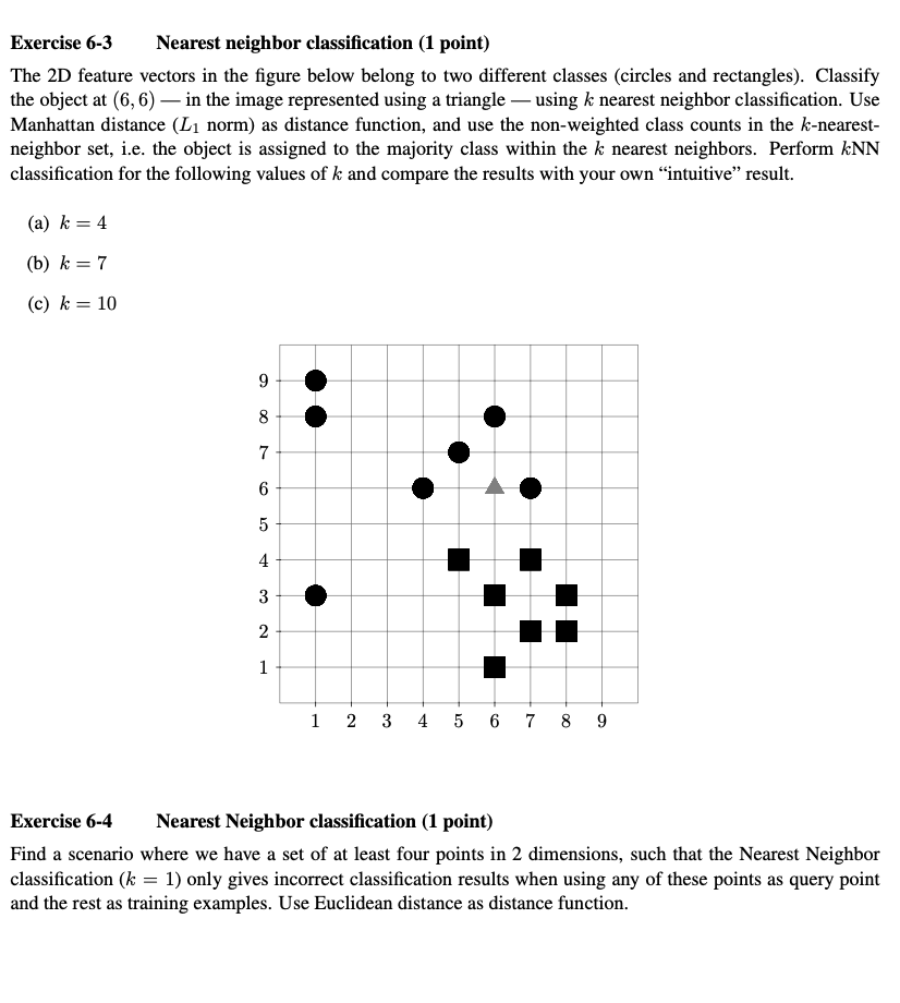 Solved Exercise 6-3 Nearest neighbor classification (1 | Chegg.com