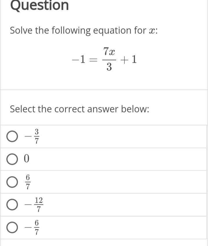 Solved Question Solve the following equation for x : | Chegg.com