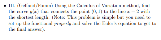 Solved . III. (Gelfand/Fomin) Using the Calculus of | Chegg.com