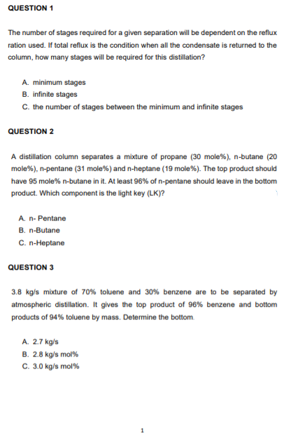 Solved QUESTION 1 The number of stages required for a given | Chegg.com
