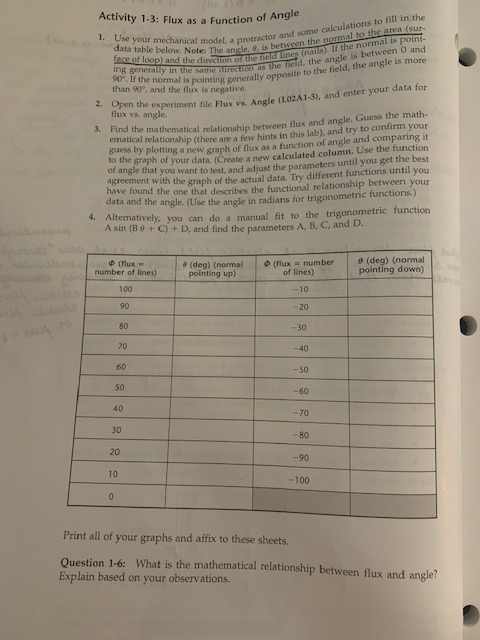 Activity 1-3: Flux as a Function of Angle 1. Use your | Chegg.com