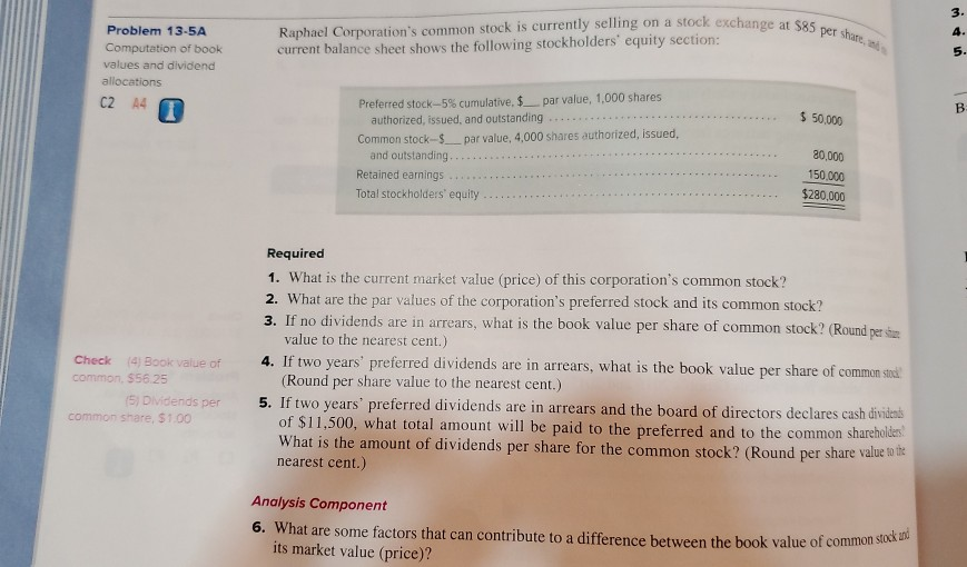 Solved at 585 per shvate, Problem 13-5A Computation of book | Chegg.com
