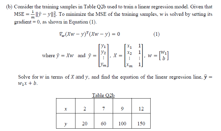 Solved (b) ﻿Consider the training samples in ﻿Table Q2b | Chegg.com