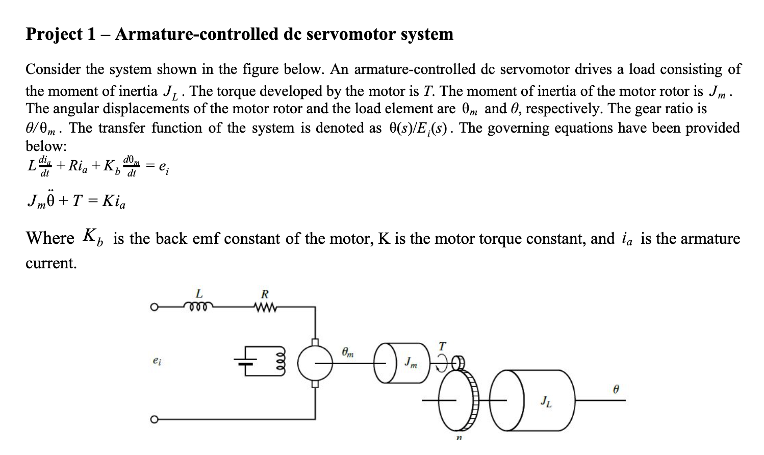 Solved Project 1 - Armature-controlled dc servomotor system | Chegg.com