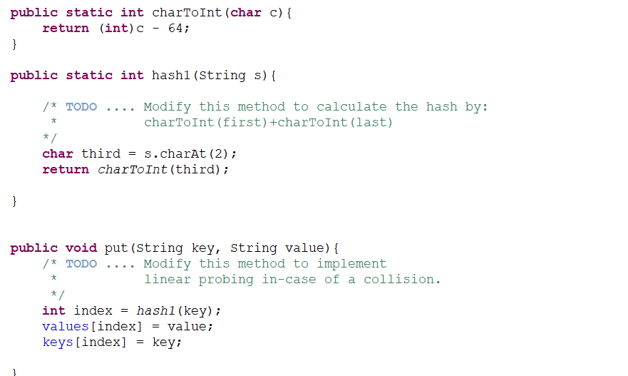 Solved a. Modify the hash1 function in HashTable.java to | Chegg.com