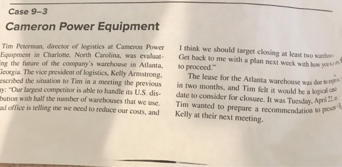 Solved Case 9-3 Cameron Power Equipment Tim Peterman, | Chegg.com