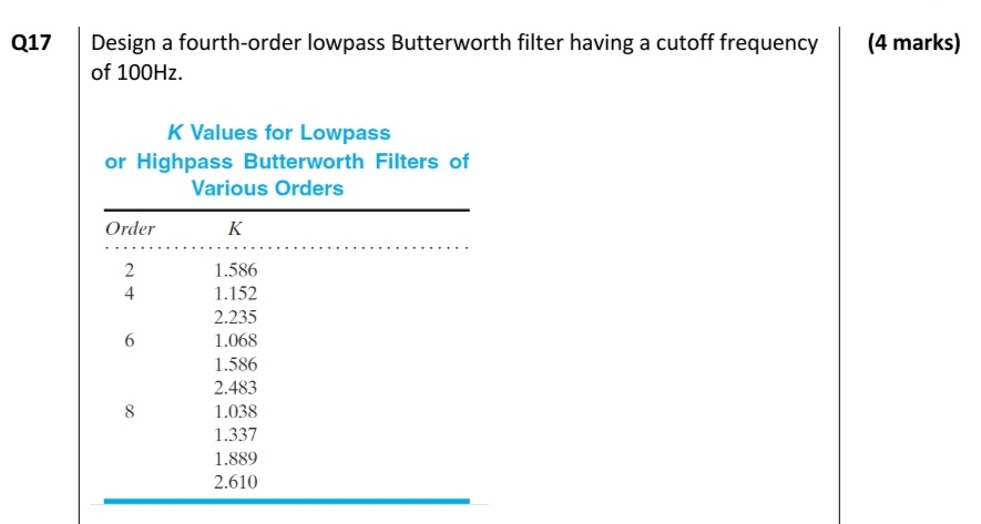 Solved Design a Fourth Order LowPass Buffer Filter | Chegg.com