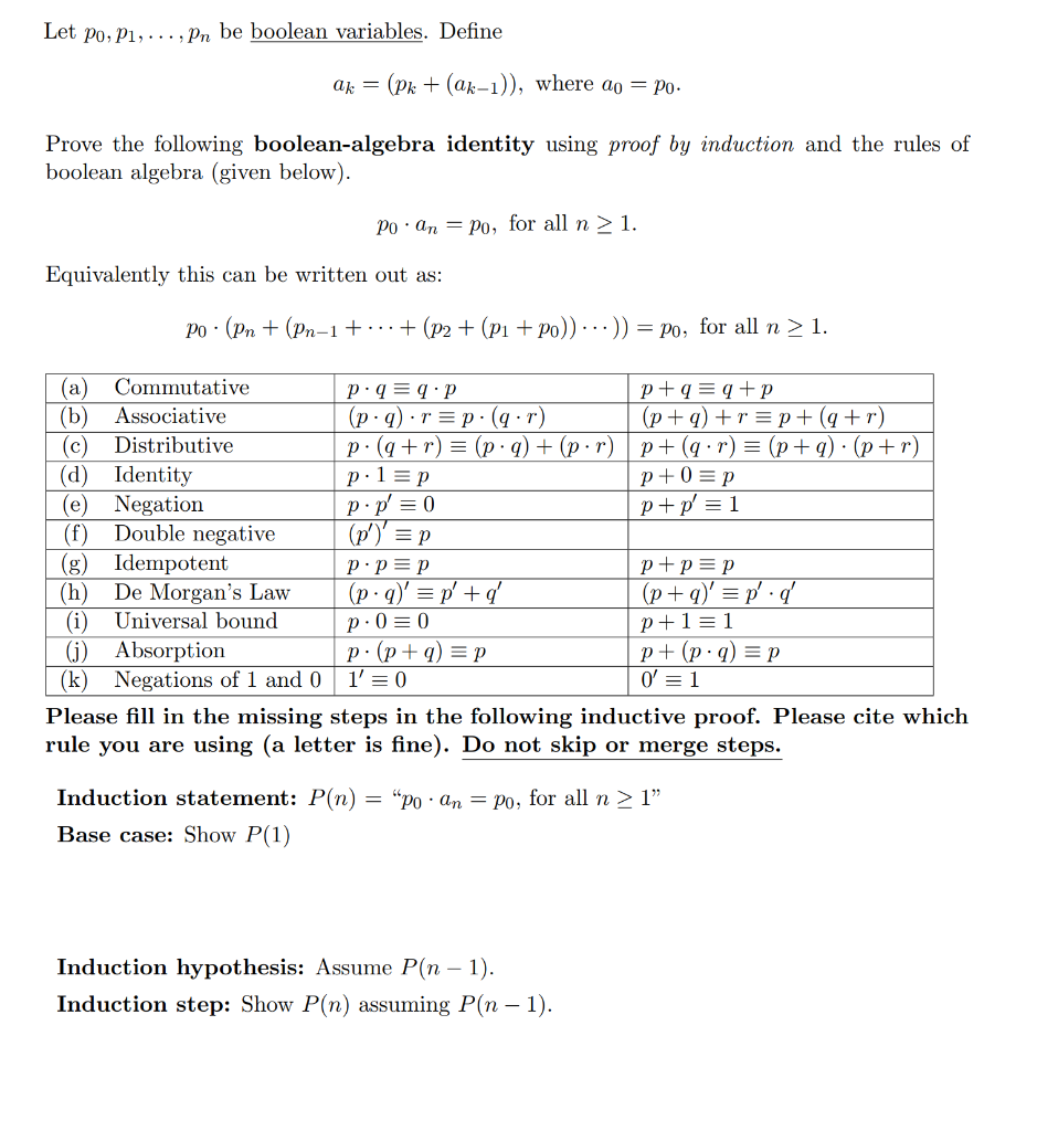 Solved Let po, P1, ...,Pn be boolean variables. Define ak = | Chegg.com