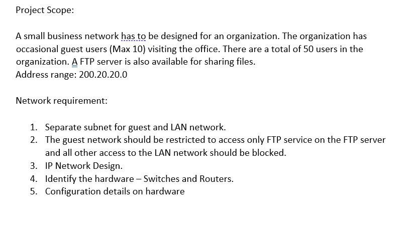 Solved Project Scope: A small business network has to be | Chegg.com
