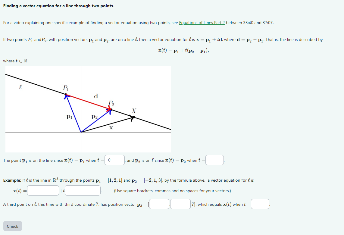 Solved Finding a vector equation for a line through two | Chegg.com