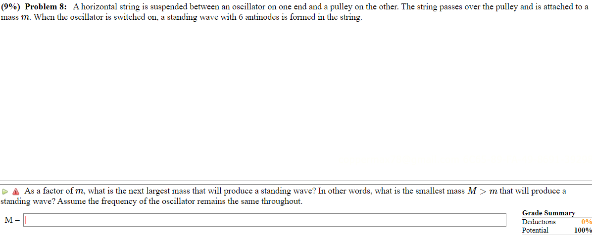 Solved (9\%) Problem 8: A horizontal string is suspended | Chegg.com